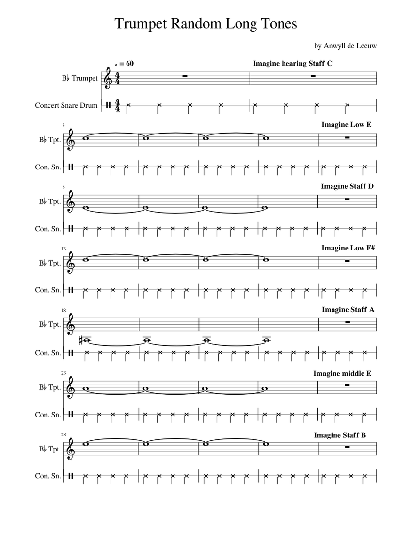 Trumpet Random Long Tones Exercise 1 Sheet music for Trumpet in b-flat ...