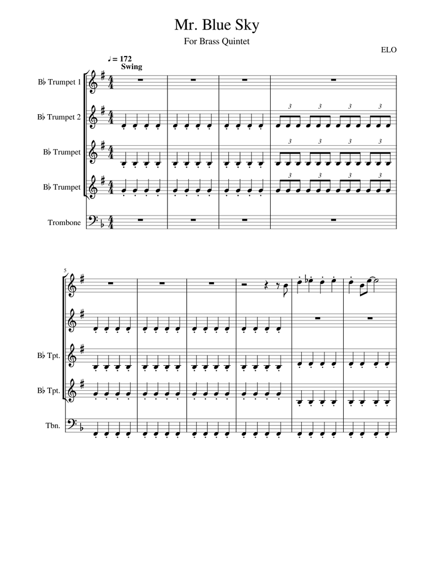 Mr. Blue Sky For Trumpet and Trombone - Full Draft V1 Sheet Music for ...