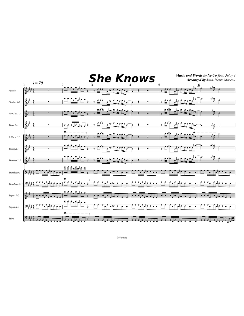 She Knows Sheet Music for Trombone, Euphonium, Tuba, Flute piccolo ...
