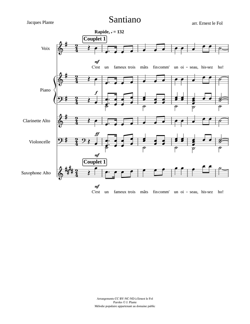 Santiano Sheet Music for Piano, Saxophone alto (Solo) | MuseScore.com