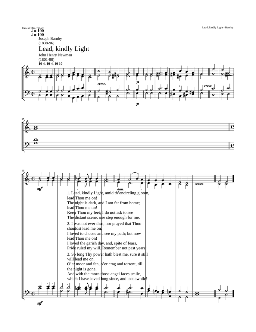 Lead, kindly Light - Joseph Barnby Sheet music for Woodwinds group ...