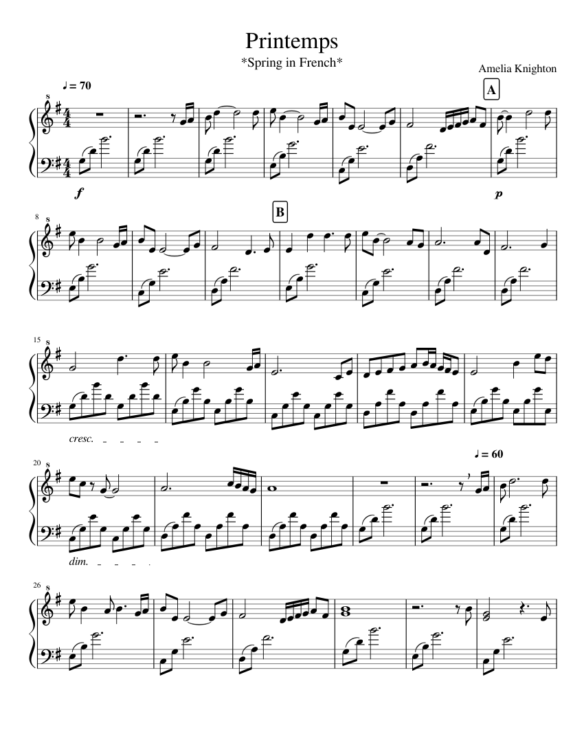 Printemps Sheet music for Piano (Solo) Easy | Musescore.com
