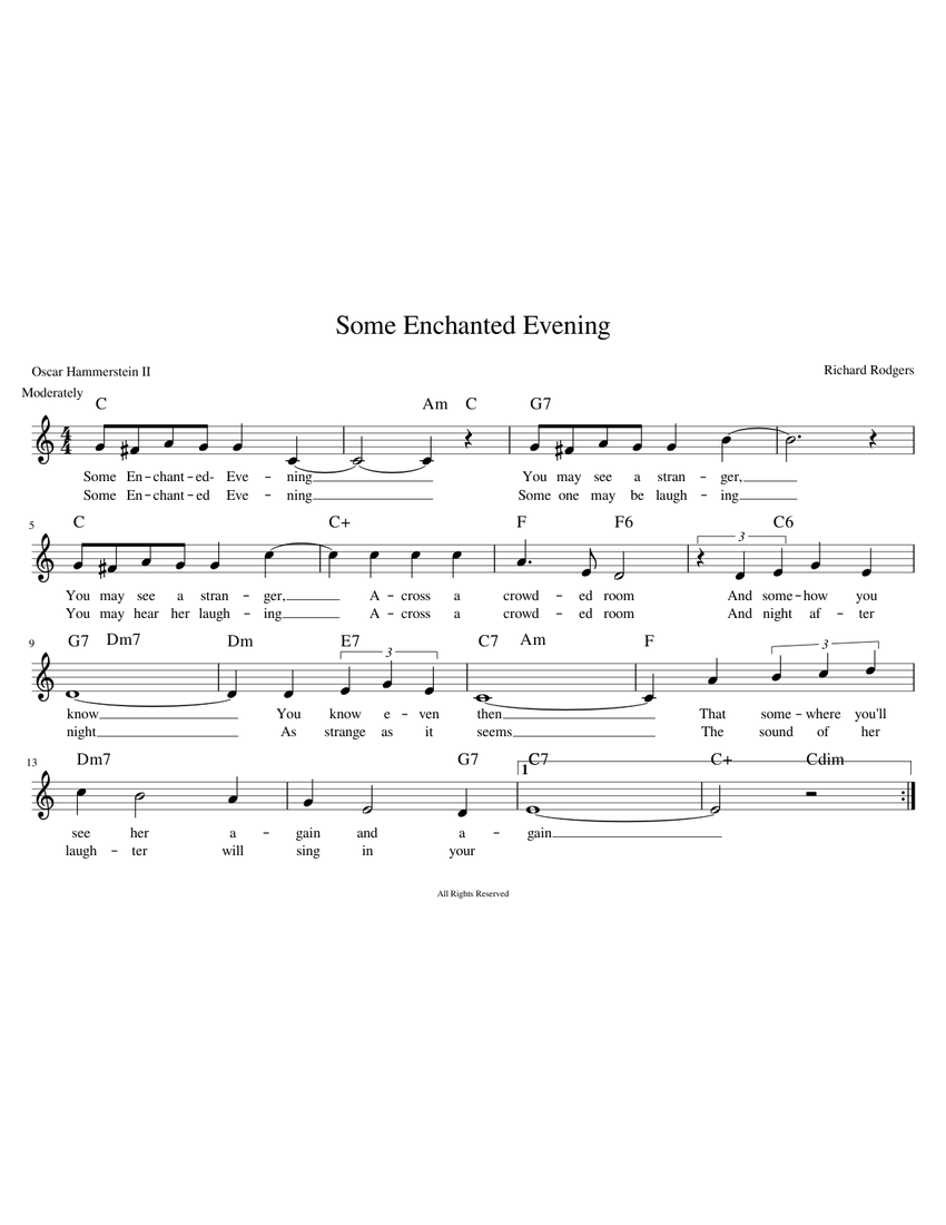 Some Enchanted Evening Sheet Music with Chords for Piano (Solo ...