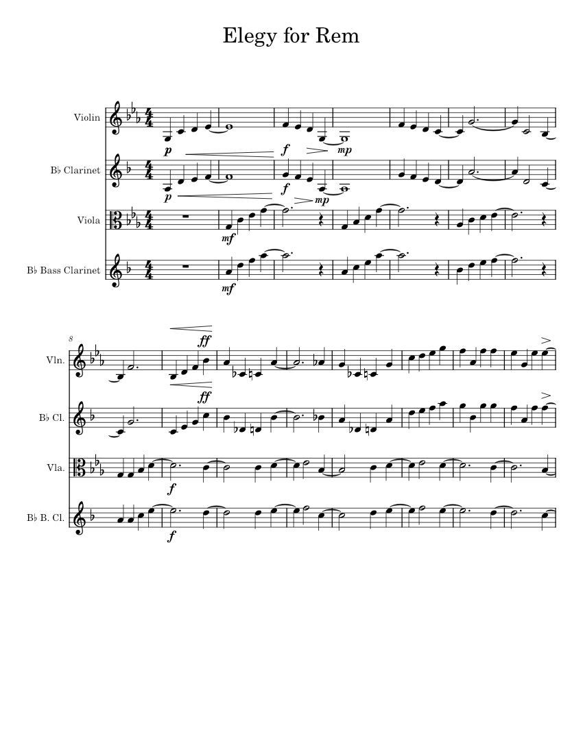 Elegy_for_Rem Sheet music for Clarinet in b-flat, Clarinet bass, Violin ...