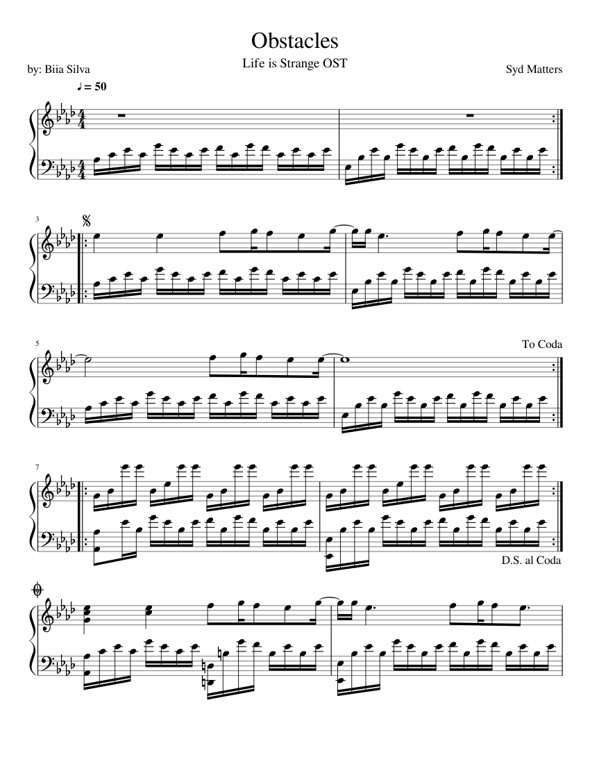 Obstacles - Life is Strange OST Sheet music for Piano (Solo ...