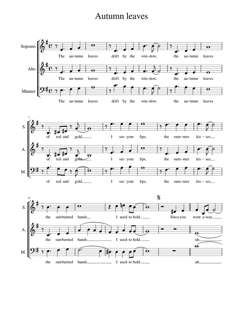 Autumn leaves Sheet music for Soprano, Alto, Bass voice (Choral ...