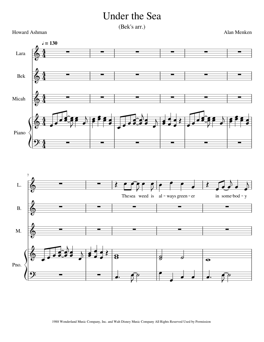 Under the Sea Sheet Music for Piano, Flute (Mixed Quartet) | MuseScore.com