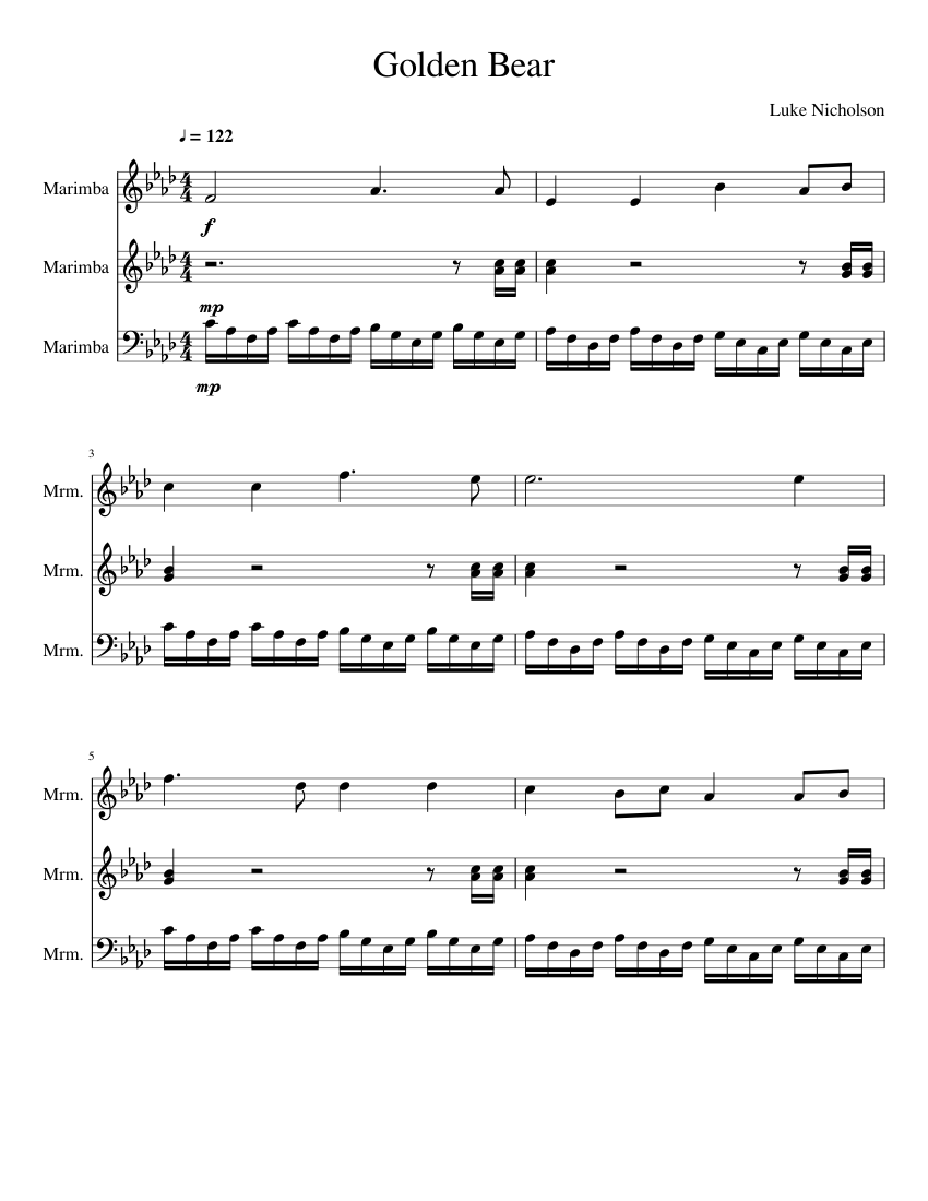 Golden Bear Sheet music for Marimba (Percussion Trio) | Musescore.com