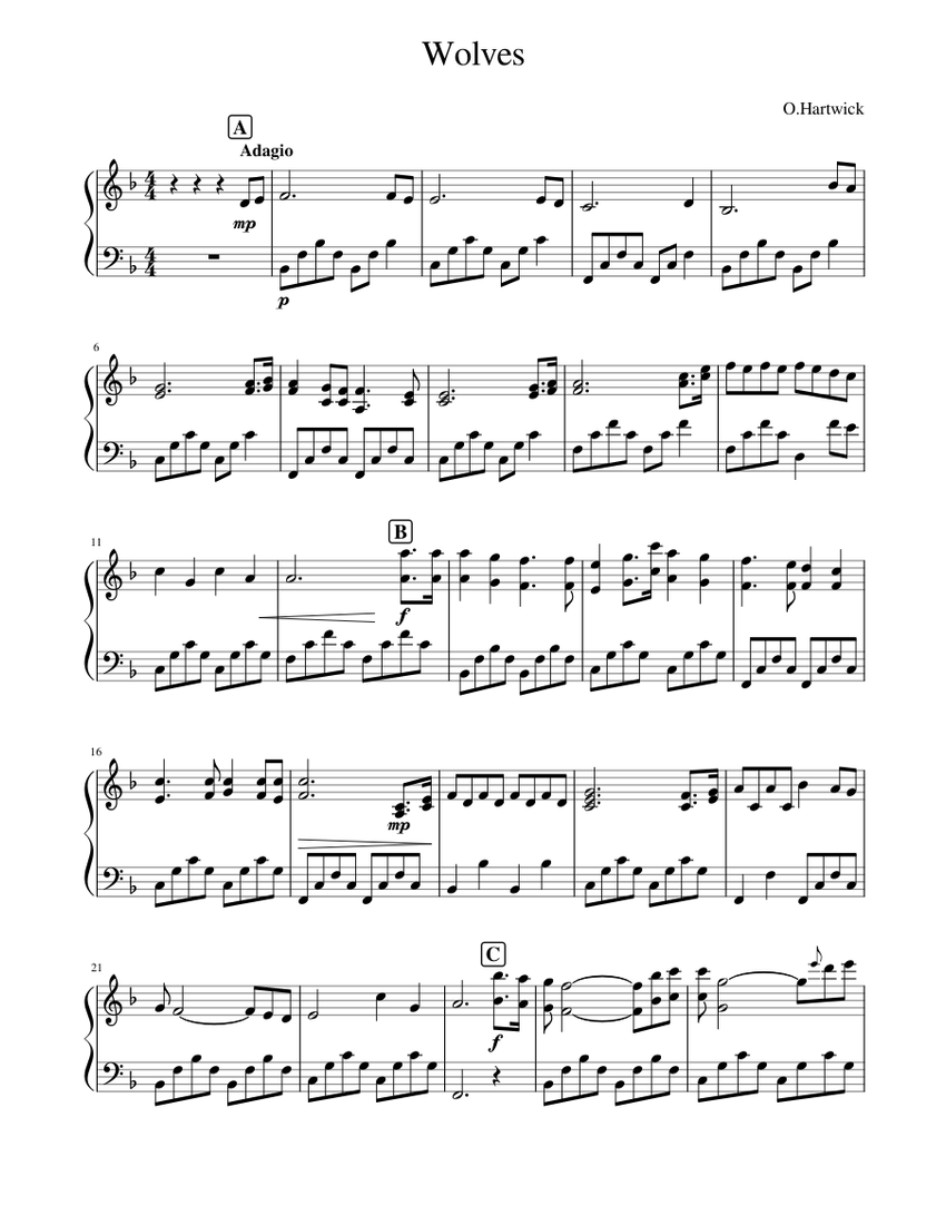 Wolves Sheet Music for Piano (Solo) Easy | MuseScore.com
