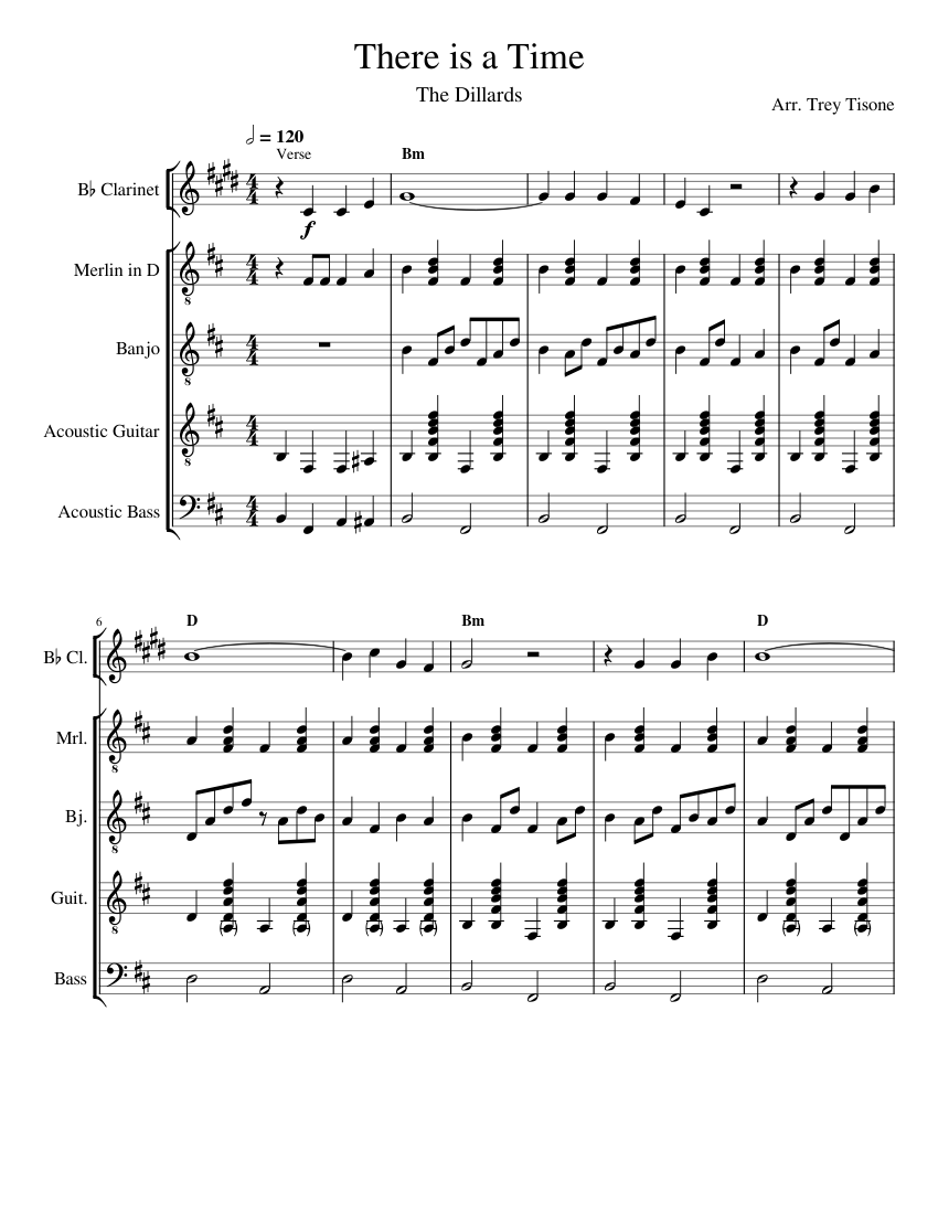 There is a Time Sheet music for Clarinet in b-flat, Guitar, Bass guitar ...
