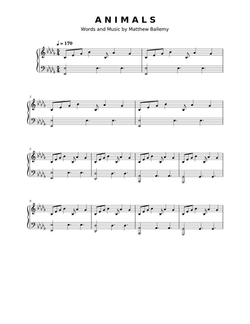 Muse - Animals Sheet Music for Piano (Solo) easy | MuseScore.com