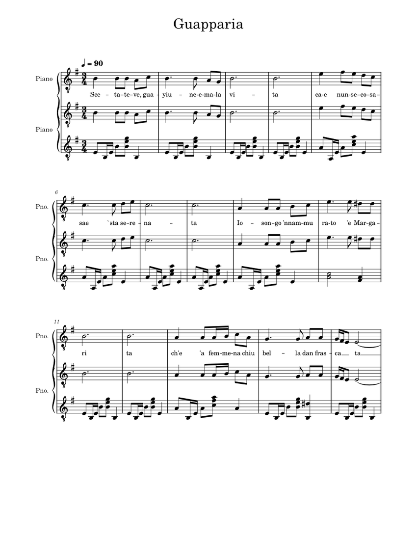 Guapparia – Rodolfo Falvo Sheet Music for Piano (Piano-Voice ...