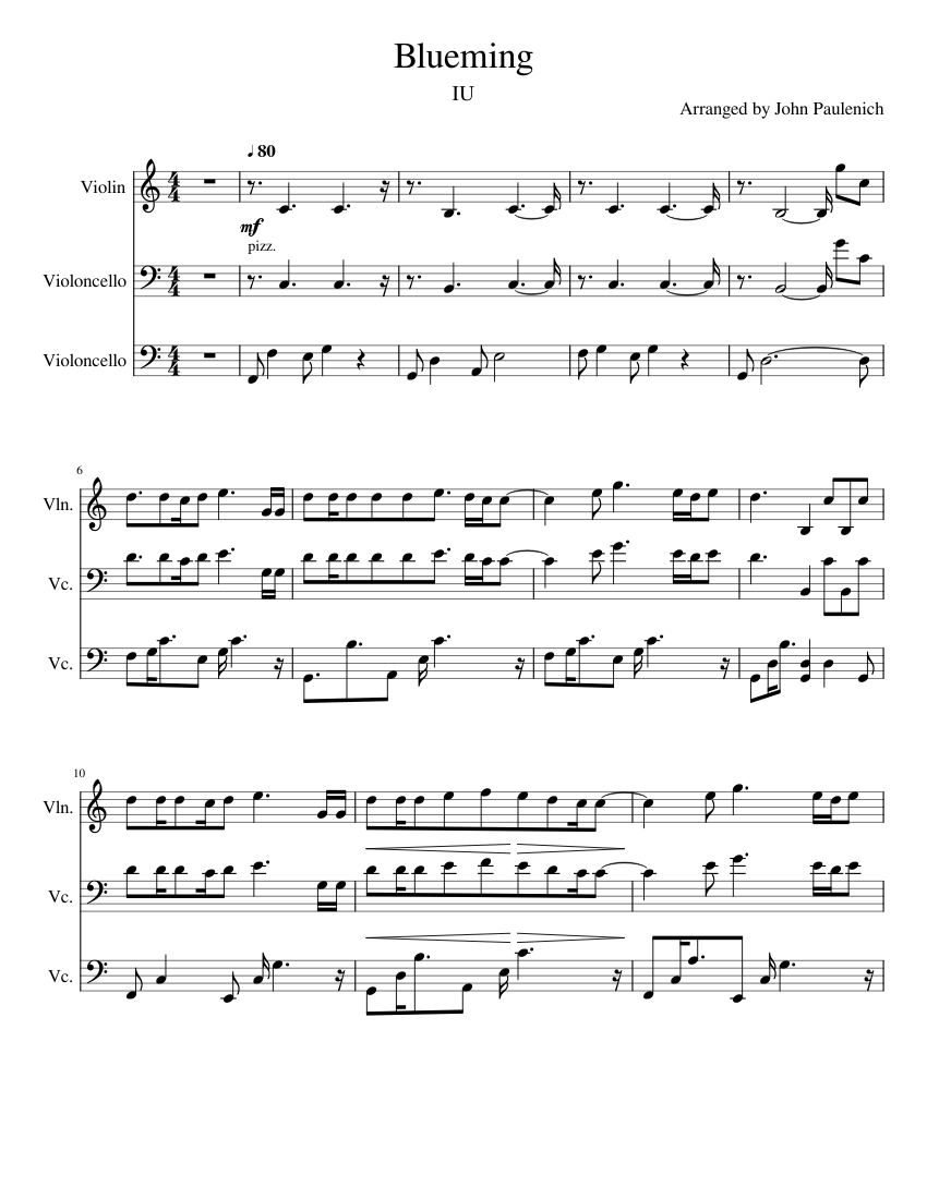 Blueming_(블루밍)_-_IU Sheet Music for Violin, Cello (Mixed Trio) | MuseScore.com