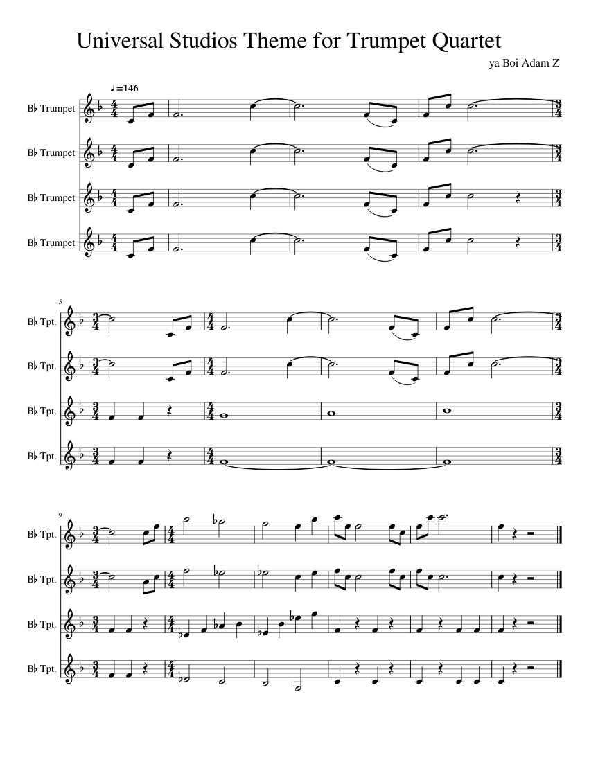 Universal Studios Theme for Trumpet Sheet Music for Trumpet in b-flat ...
