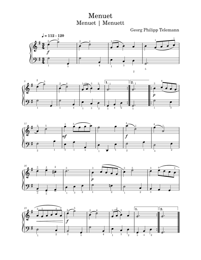Menuet – Georg Philipp Telemann Sheet music for Piano (Solo ...