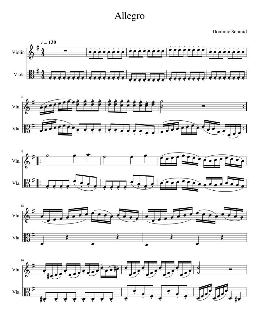 Allegro for Violin and Viola Sheet music for Violin, Viola (String Duet ...