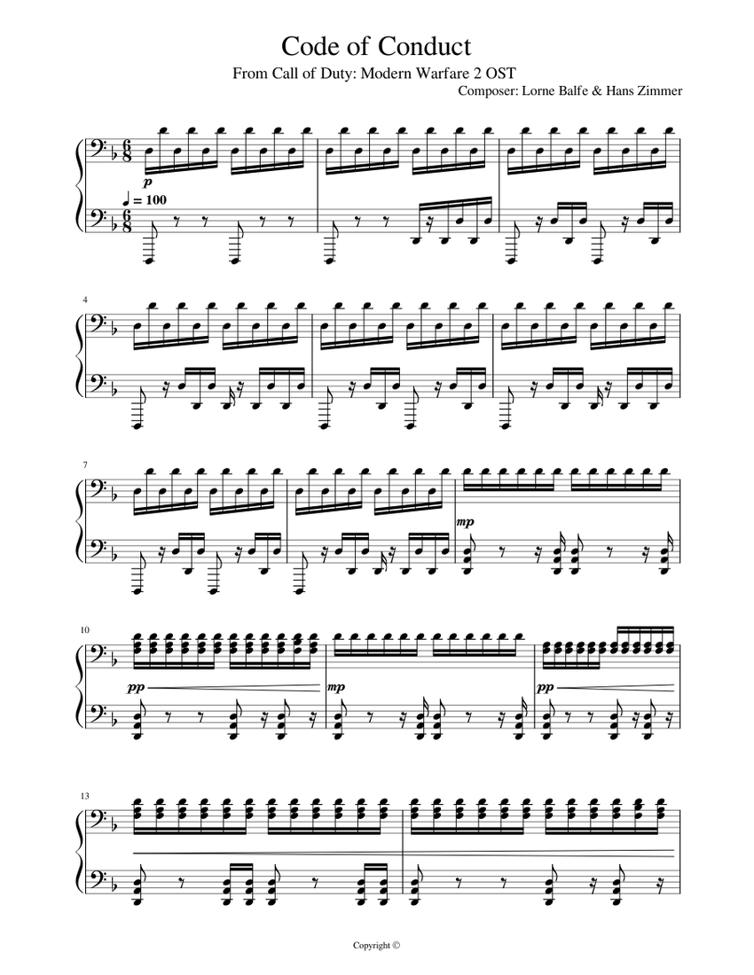 Call of Duty: Modern Warfare 2 - Code of Conduct Sheet music for Piano ...