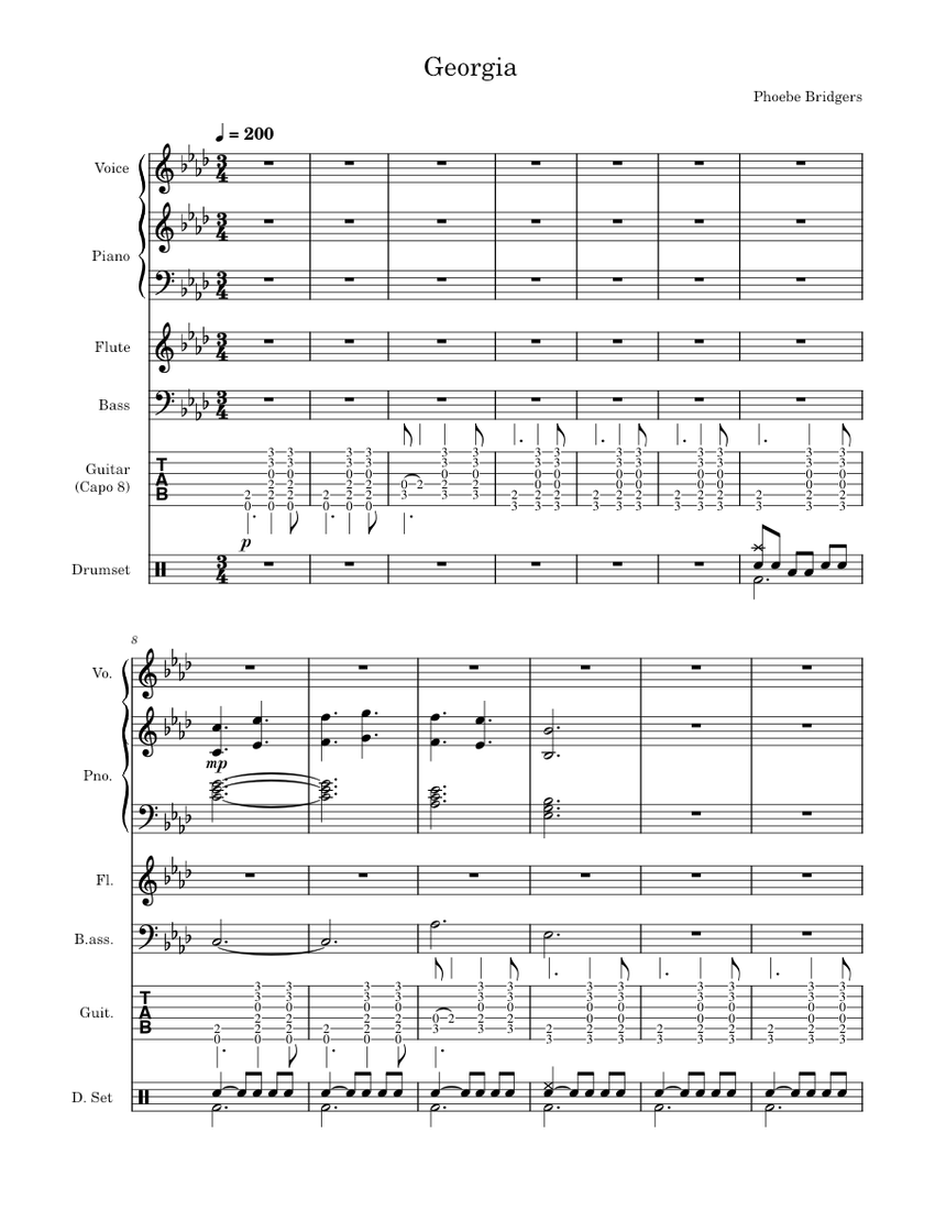 Georgia – Phoebe Bridgers Sheet Music and Tab for Piano, Vocals, Flute ...