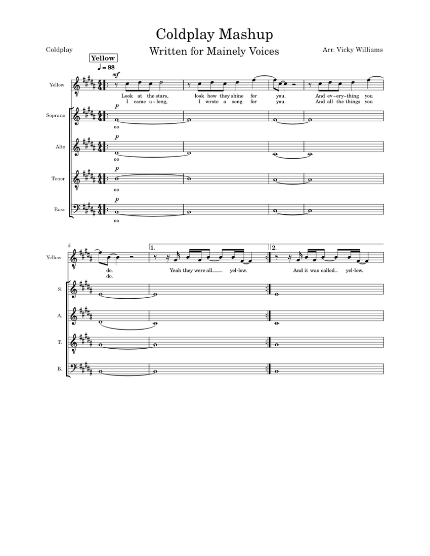 Coldplay Mashup – Coldplay Sheet music for Soprano, Alto, Tenor, Bass ...