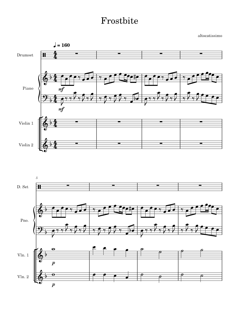 Frostbite Sheet music for Piano, Violin, Drum group (Mixed Quartet ...
