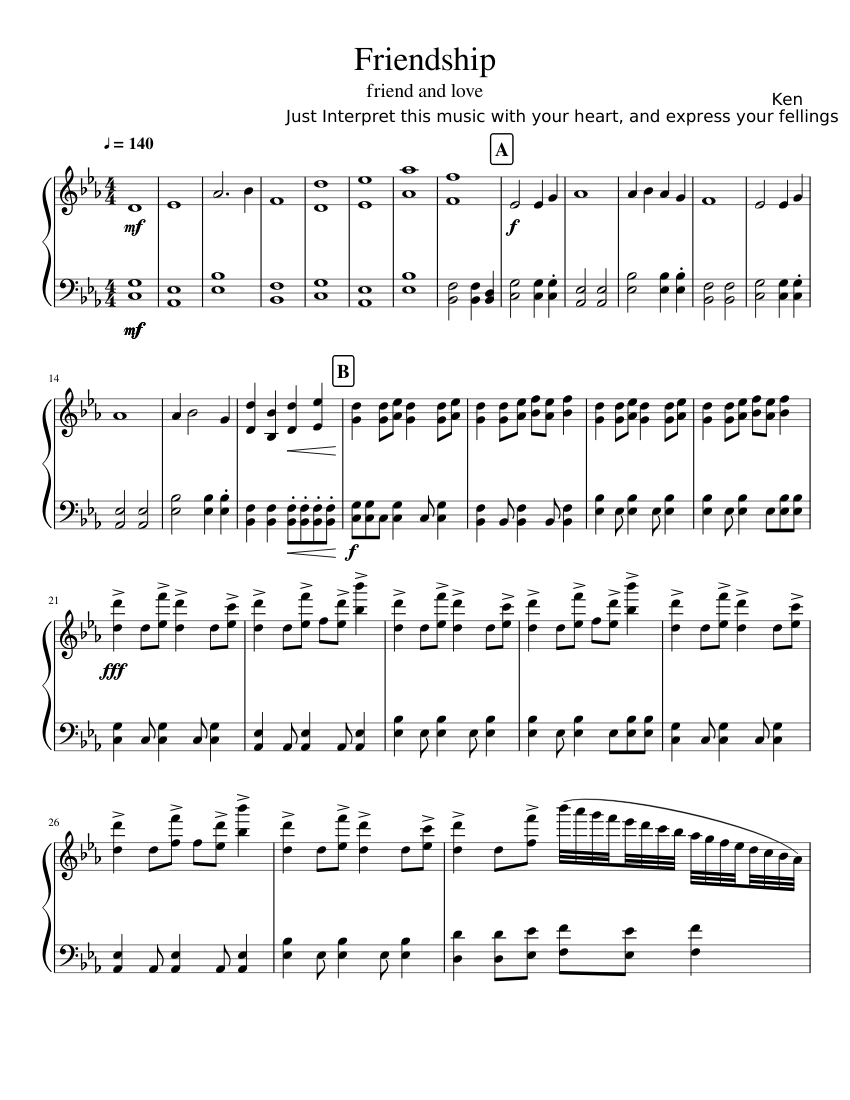 Friendship Sheet music for Piano (Solo) | Musescore.com