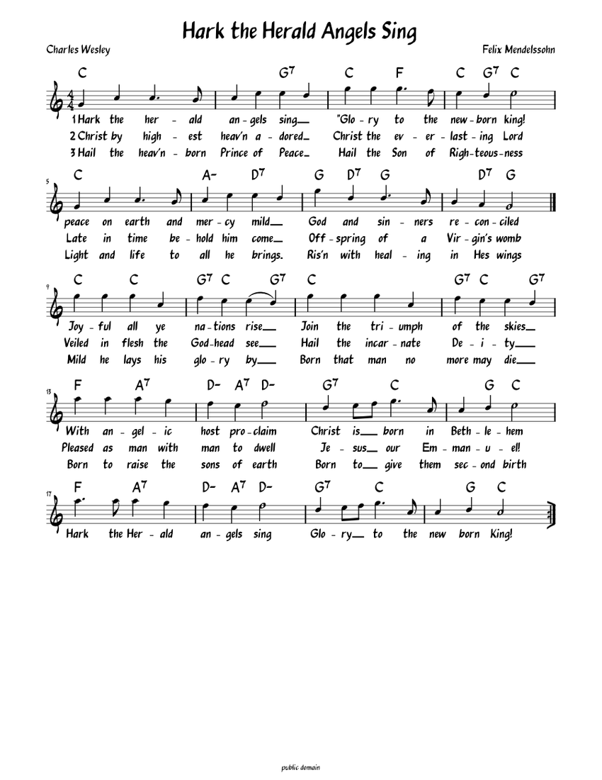 Hark the Herald Angels Sing (Lead sheet with lyrics ) simplified Sheet ...