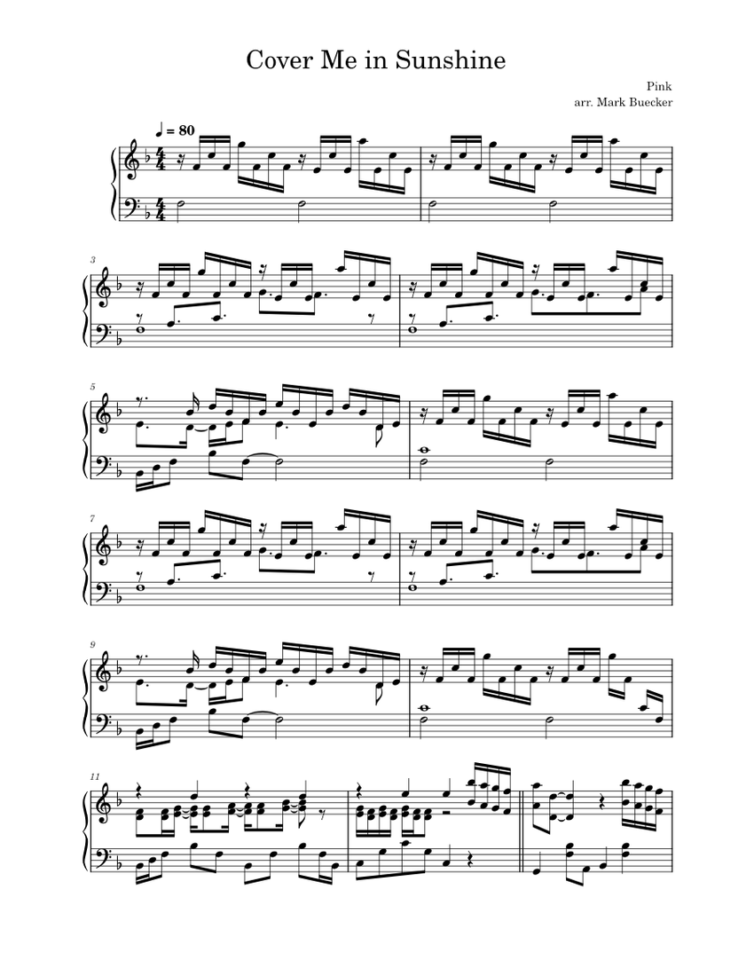 Cover Me in Sunshine – PInk Sheet Music for Piano (Solo) | MuseScore.com