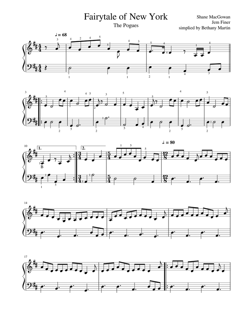 Fairytale of New York Sheet Music for Piano (Solo) Easy | MuseScore.com