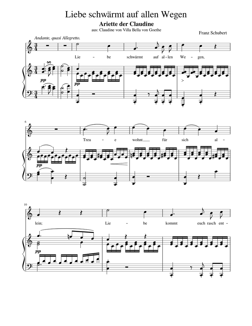 Liebe schwarmt auf allen Wegen - Ariette der Claudine Sheet Music for ...