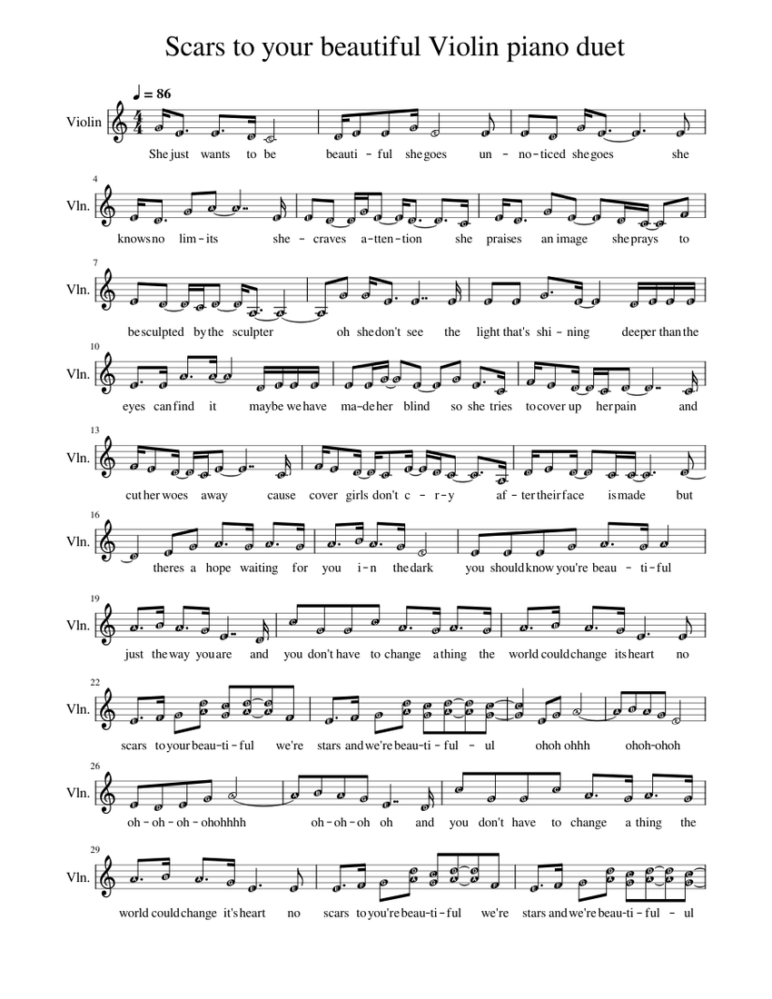 Scars_to_your_beautiful_violin Sheet Music for Violin (Solo ...