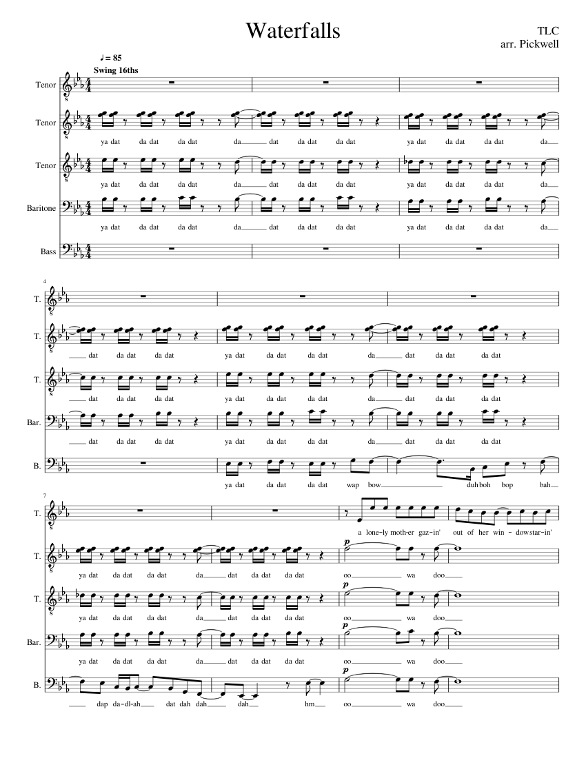 Waterfalls – TLC Waterfalls Sheet Music for Tenor, Bass voice, Baritone ...