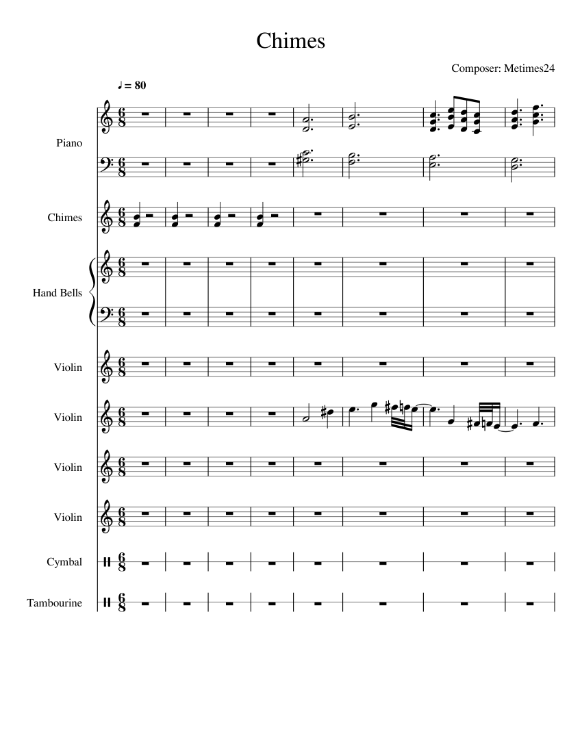 Chimes Sheet music for Piano, Tambourine, Crash, Violin & more ...