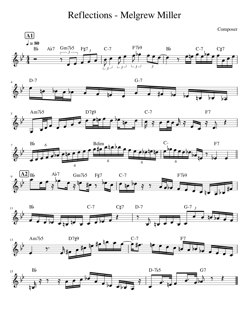 Reflections - Mulgrew Miller Transcription Sheet Music for Trumpet in b ...