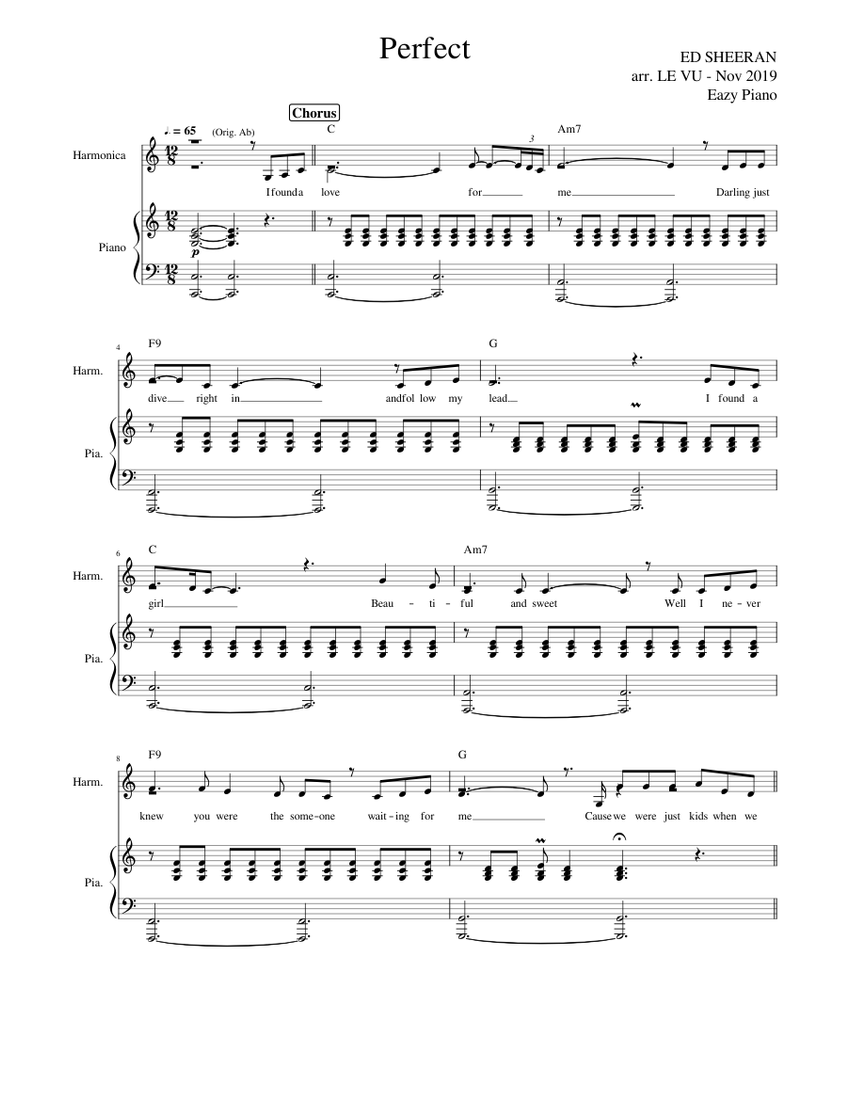 Ed Sheeran - Perfect - Piano song Sheet music for Piano, Harmonica (Solo) | Musescore.com