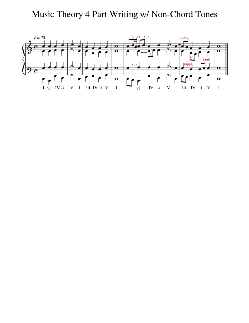 Music Theory 4 Part Writing w/Non Chord Tones Sheet music for Piano ...