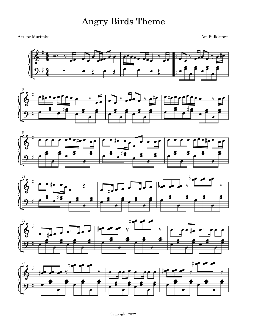 Angry Birds Theme Sheet Music for Marimba (Solo) | MuseScore.com
