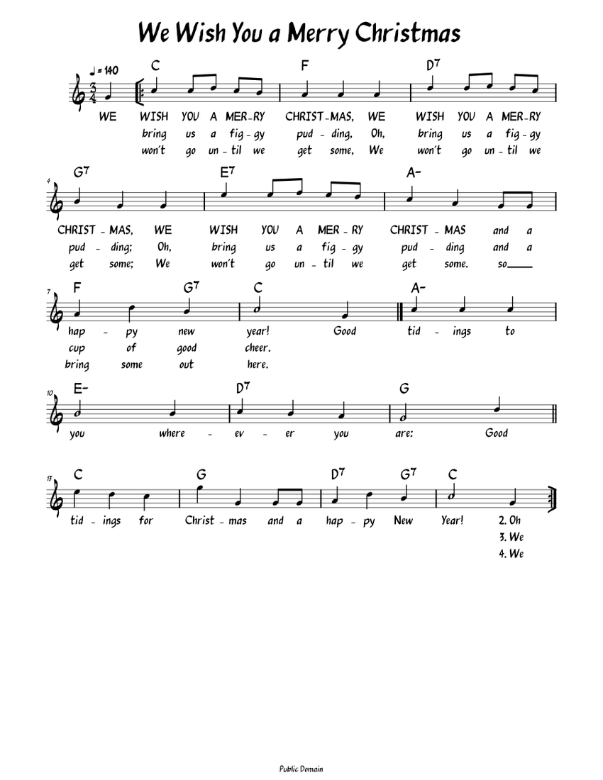 We Wish You a Merry Christmas (Lead sheet with lyrics ) Sheet Music ...