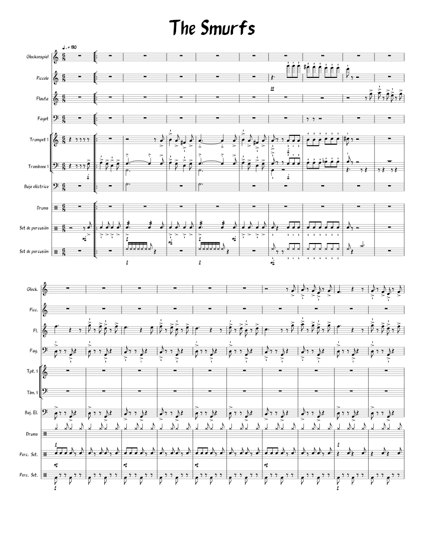 Smurfs Sheet Music for Trombone, Flute piccolo, Flute, Bassoon & more ...