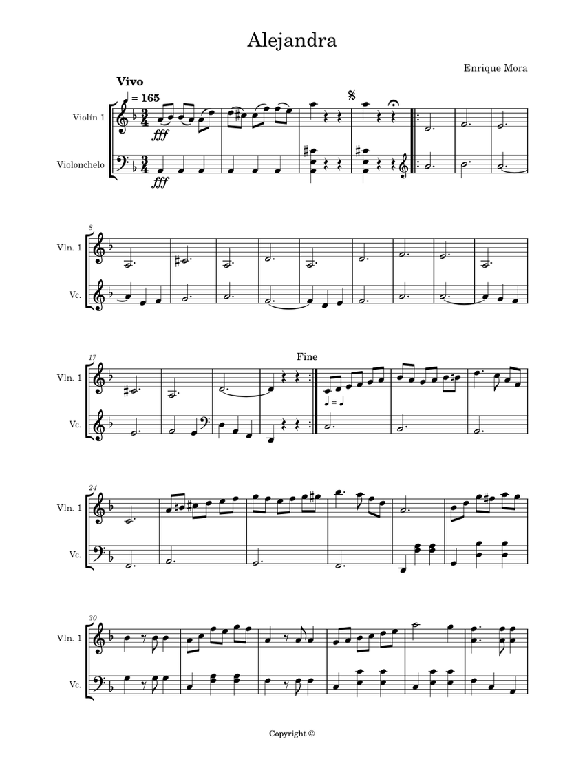 Alejandra – Enrique Mora Andrade Alejandra Sheet Music for Violin ...