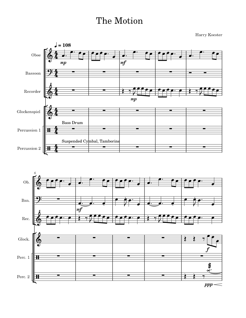 The Motion Sheet music for Oboe, Bassoon, Glockenspiel, Drum group ...