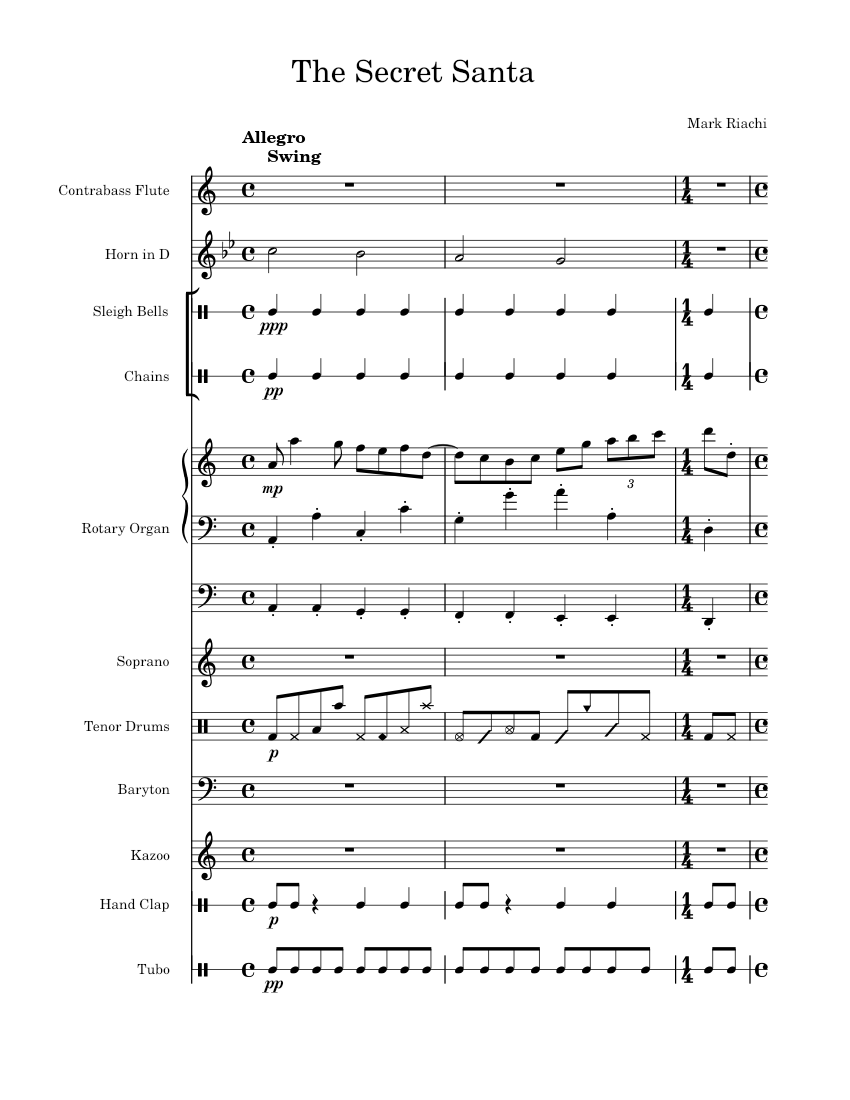 The Secret Santa Sheet Music for Soprano, Organ, Kazoo, Drum group ...