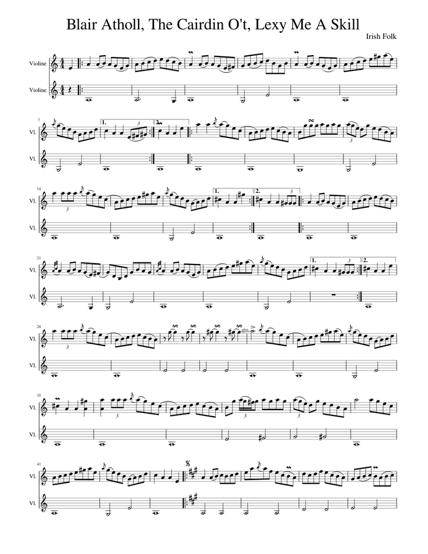 Blair Atholl, The Cairdin O't, Lexy Me A Skill Sheet Music for Violin ...