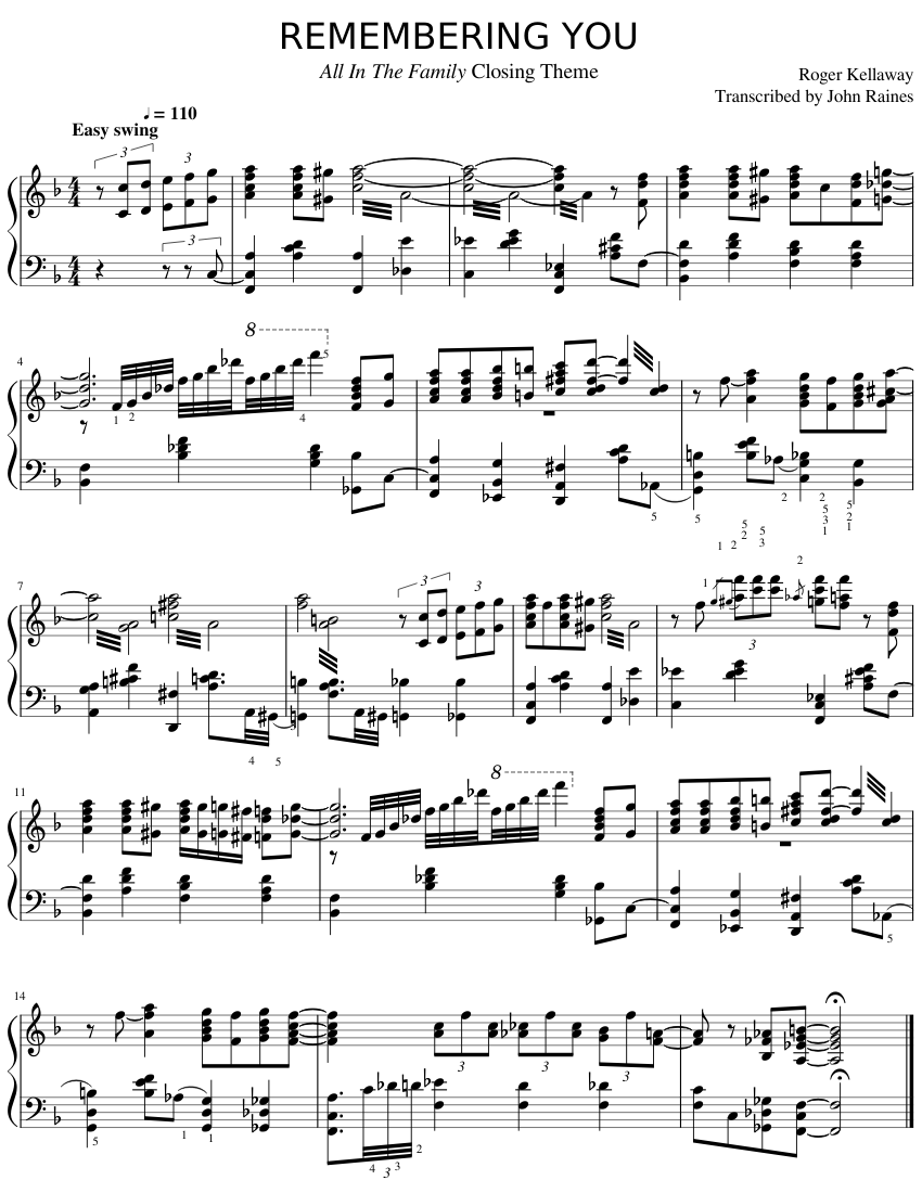 Remembering You Sheet Music for Piano (Solo) | MuseScore.com