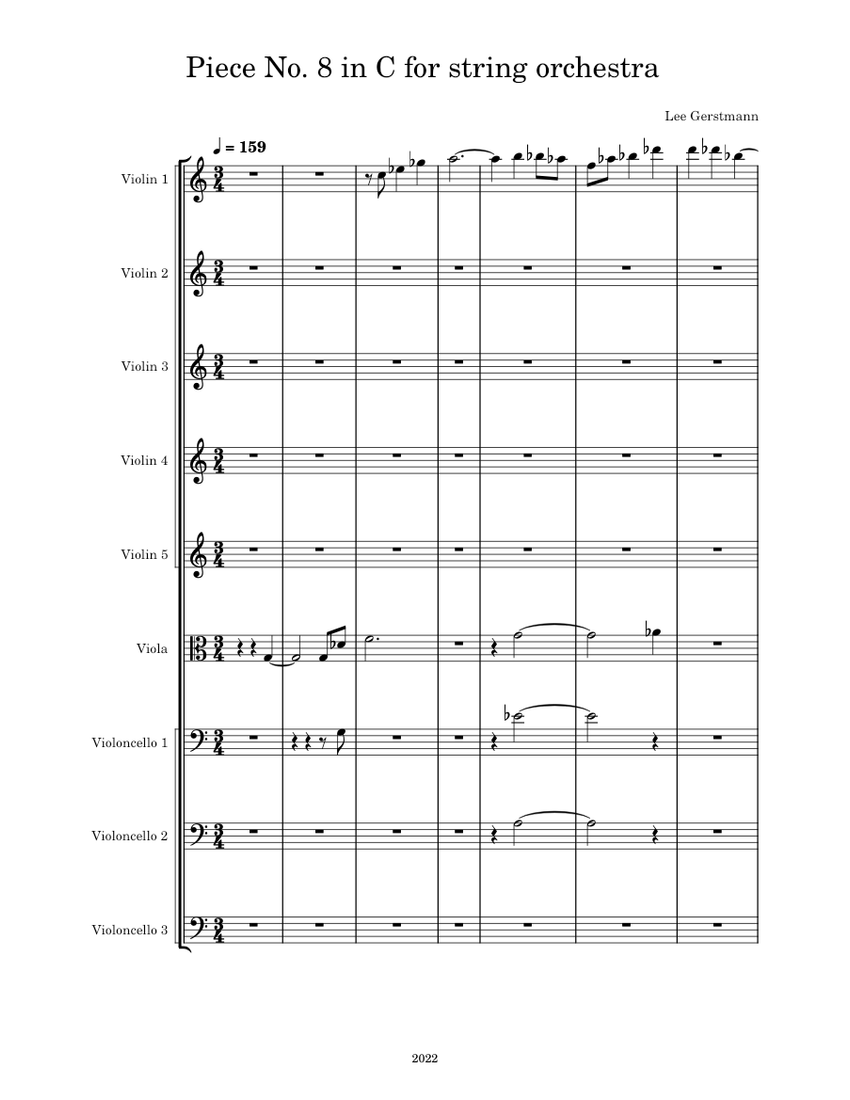 Piece No. 8 in C for string orchestra Sheet music for Violin, Viola ...