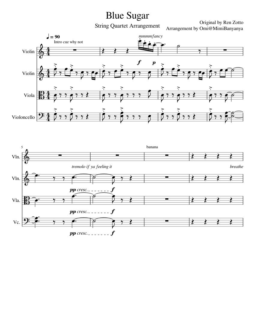 Blue Sugar - Ren Zotto arr. Omi Sheet music for Violin, Viola, Cello ...