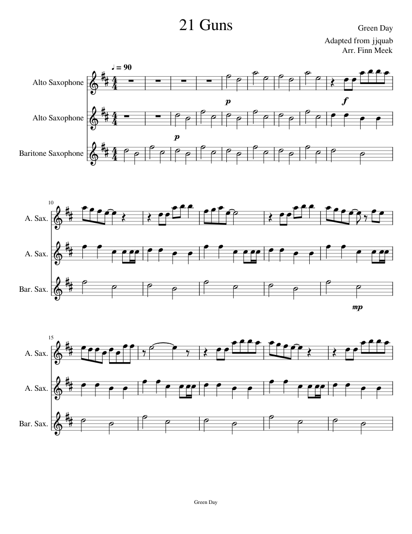21 Guns Sheet Music for Saxophone alto, Saxophone baritone (Woodwind ...
