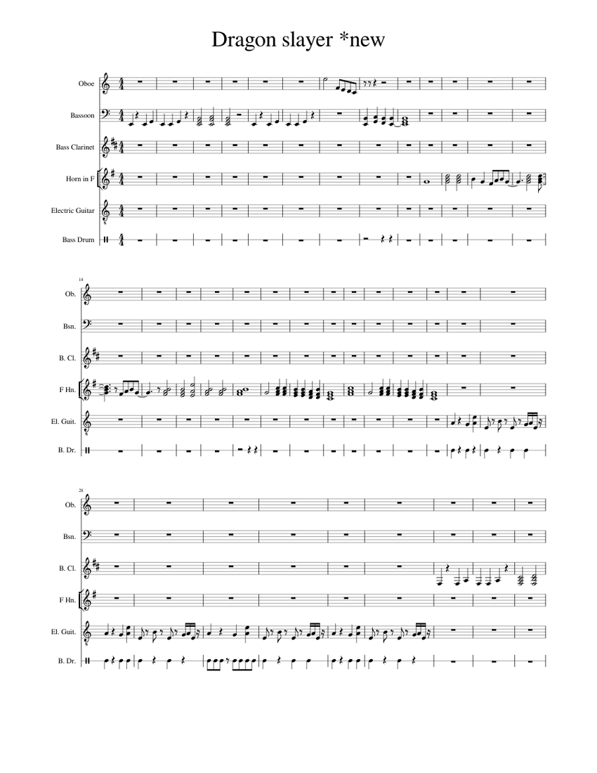 Dragon slayer f Sheet Music for Oboe, Clarinet bass, Bassoon, French ...