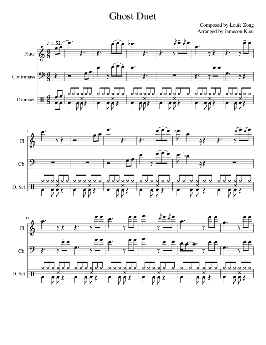 ghost duet Sheet music for Flute, Contrabass, Drum group (Woodwind Duet ...