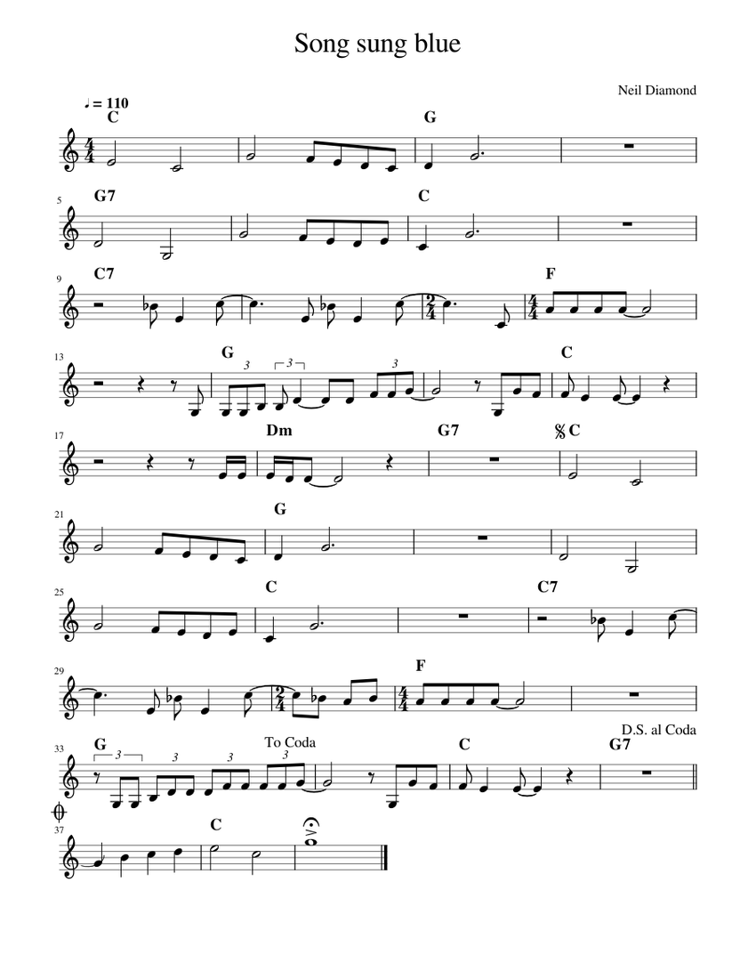 Song sung blue Sheet Music with Chords for Organ (Solo) | MuseScore.com