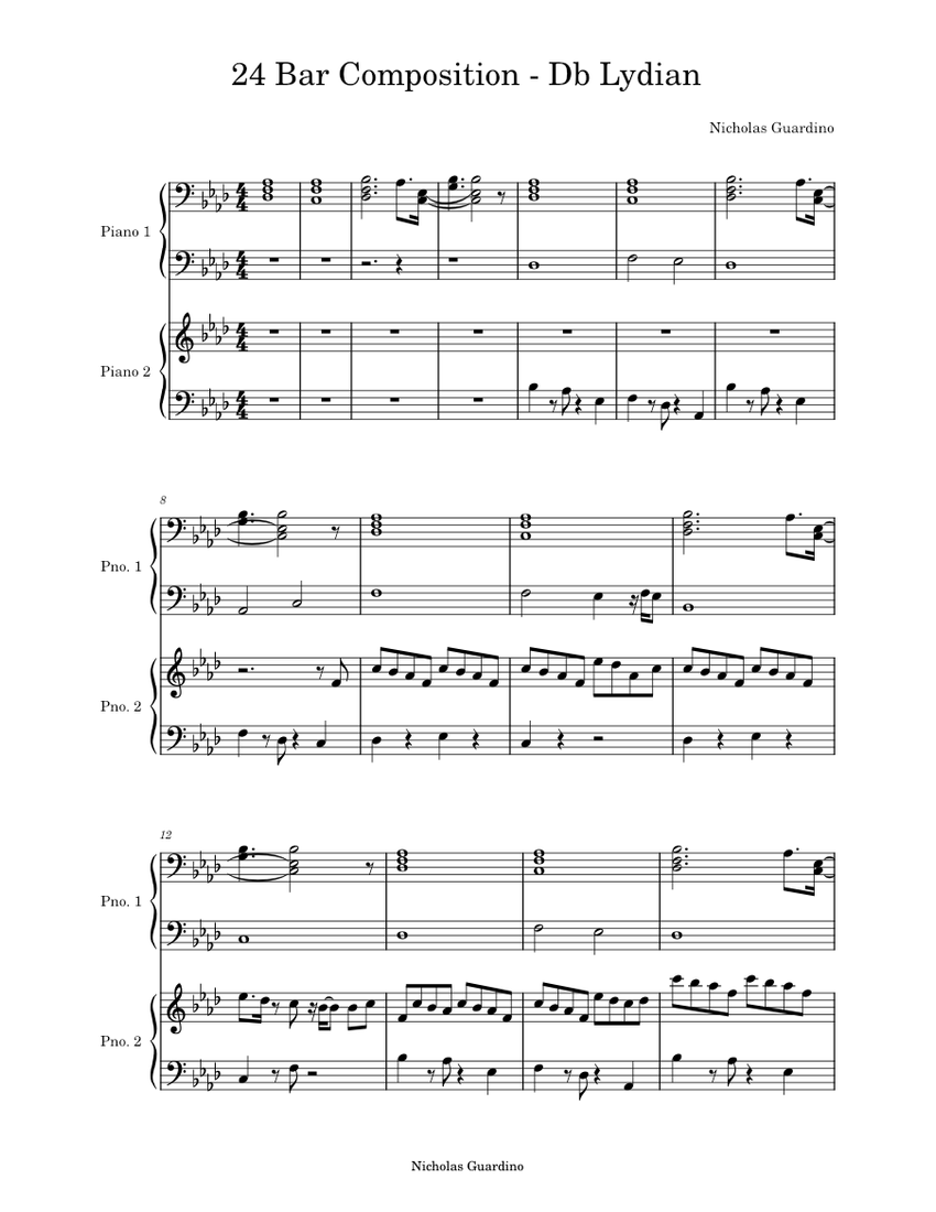 24 Bar Composition - Db Lydian Sheet Music for Piano (Piano Four Hand) | MuseScore.com